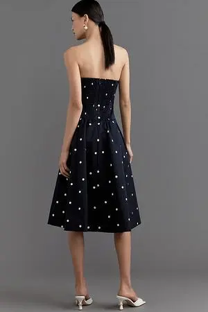 Maeve Strapless Polka Dot A-line Midi Dress