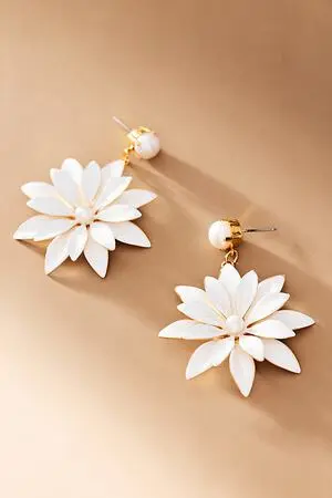 THE PINK REEF Hand-painted Pearl Azalea Earrings - White