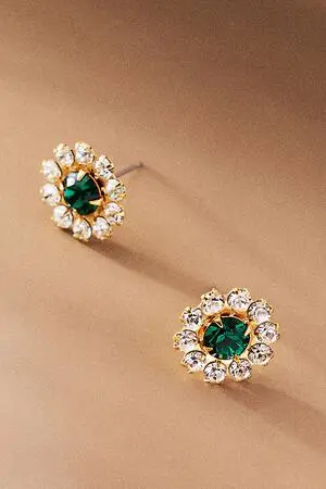 THE PINK REEF Tiny Georgian Emerald Stud Earrings - Emerald Green