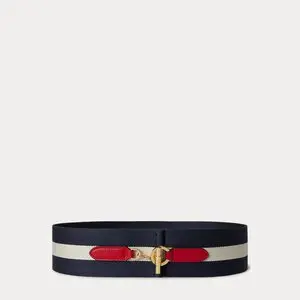 Ralph Lauren Striped Webbed Wide Belt - Navy/white/festive Red