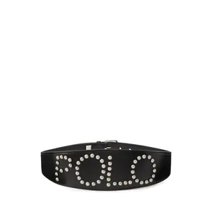 Ralph Lauren Studded Logo Leather Moto Belt