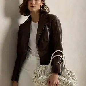 Ralph Lauren Bellport Woven Leather Satchel Frosting
