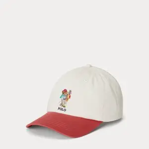 Ralph Lauren Polo Bear Cotton Chino Cap - Deckwash White/red