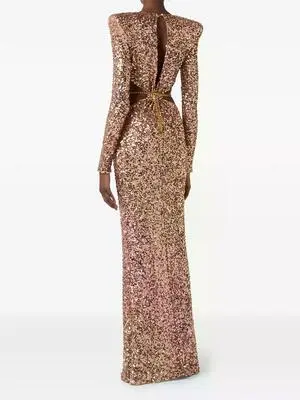 Elisabetta Franchi Red Carpet Sequined Maxi Dress With Belt