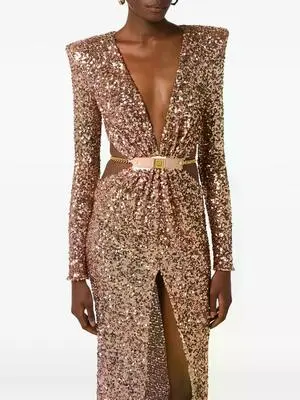 Elisabetta Franchi Red Carpet Sequined Maxi Dress With Belt