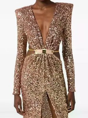 Elisabetta Franchi Red Carpet Sequined Maxi Dress With Belt
