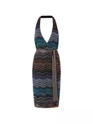 Missoni Halterneck Chevron-pattern Midi Dress - Blue