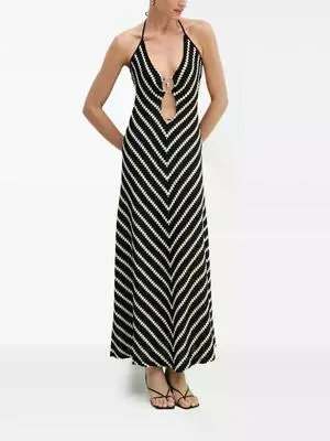 Bardot Ring-detail Striped Midi Dress
