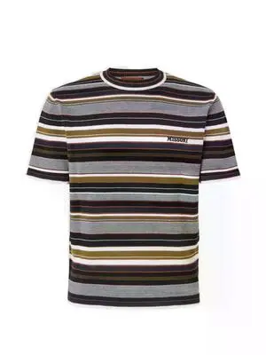 Missoni Striped Crew-neck Cotton T-shirt With Embroidered Logo Lettering - Grey