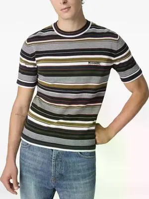 Missoni Striped Crew-neck Cotton T-shirt With Embroidered Logo Lettering
