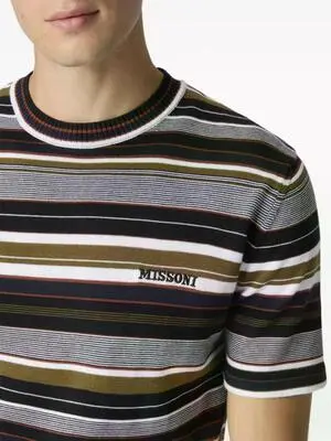 Missoni Striped Crew-neck Cotton T-shirt With Embroidered Logo Lettering