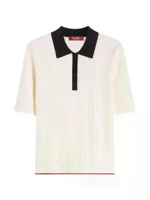 Max Mara Button Ribbed Polo Top - Neutrals