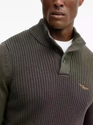 AERONAUTICA MILITARE Buttoned Ribbed Knitted Sweater