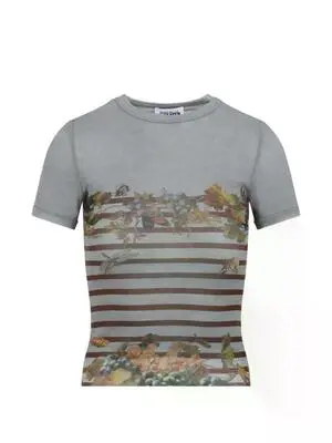 JEAN PAUL GAULTIER Striped Floral-print T-shirt - Grey