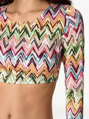 Missoni Zig-zag Long-sleeved Cropped Top - White