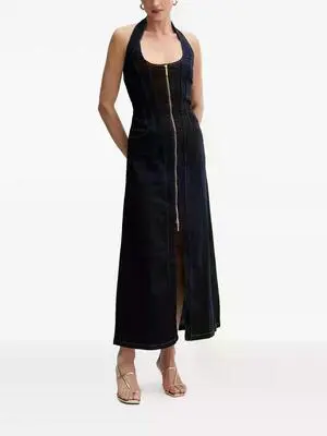 Bardot Halter-neck Denim Midi Dress