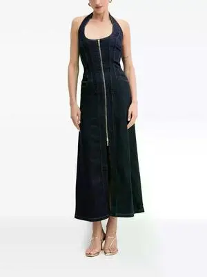 Bardot Halter-neck Denim Midi Dress