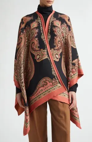 Etro Paisley Jacquard Wool-blend Cape - Multicolor Black Base