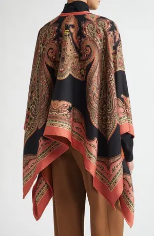 Etro Paisley Jacquard Wool-blend Cape - Multicolor Black Base