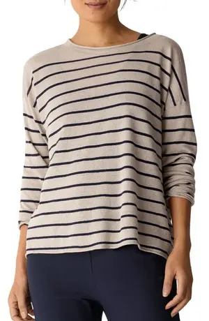 Eileen Fisher Organic Linen And Cotton Crewneck Relaxed Sweater - Ink