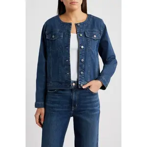 Eileen Fisher Round Neck Denim Jacket - Medium Indigo