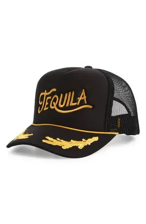 LOCAL BEACH Tequila Embroidered Trucker Hat - Captain Black/gold
