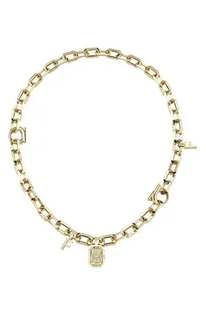 FERRAGAMO Watch Charm Chain Link Necklace - Yellow Gold