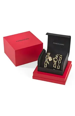 FERRAGAMO Watch Charm Chain Link Necklace