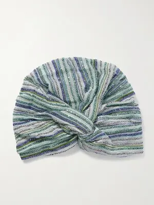 Missoni Sequin-embellished Metallic Crochet-knit Turban - Blue