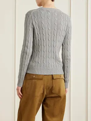 Polo Ralph Lauren Embroidered Cable-knit Cotton Sweater - Gray