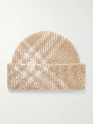 Burberry Checked Mohair-blend Beanie - Neutrals