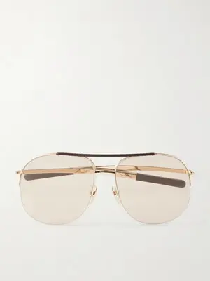 Gucci Aviator-style Leather-trimmed Sunglasses - Gold