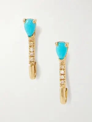 LOREN STEWART Mini 14-karat Gold, Turquoise And Diamond Earrings - Blue