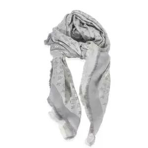 LOUIS VUITTON Pearl Grey Silk Wool Monogram Denim Shawl