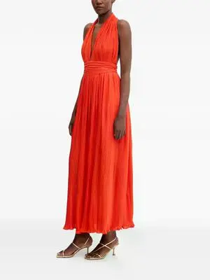 Bardot Halter-neck Pleated Maxi Dress
