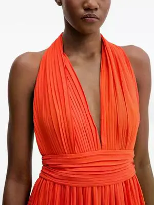 Bardot Halter-neck Pleated Maxi Dress