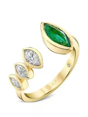 Shay Embellished Emerald And Diamond Ring - Gold
