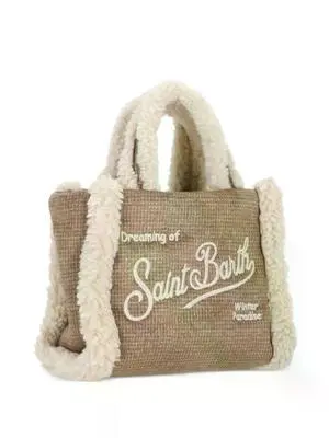 MC2 SAINT BARTH Mini Embroidered-logo Shearling Tote Bag