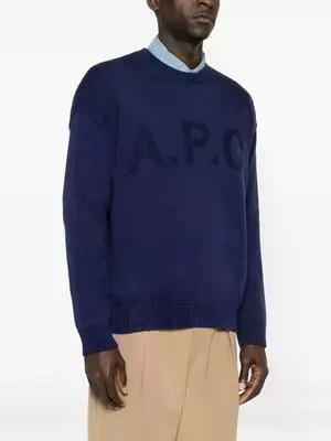 A.p.c. Logo-detail Crew-neck Sweater - Blue