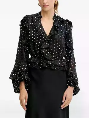 Bardot Ruffled Polka Dot Blouse