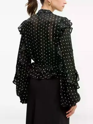 Bardot Ruffled Polka Dot Blouse