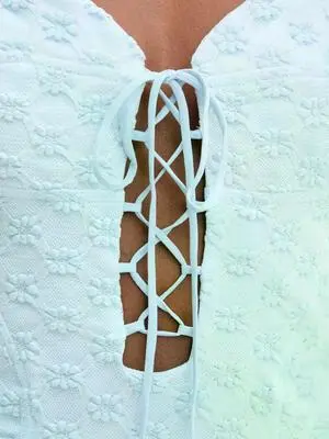 Bardot Floral-pattern Midi Dress With Lace-up Detail