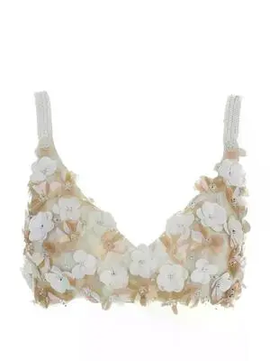 P.a.r.o.s.h Floral-embellished Sequin Bandeau Top