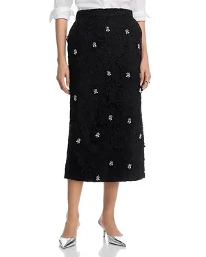 Essentiel Antwerp Embellished Lace Pencil Skirt - Black
