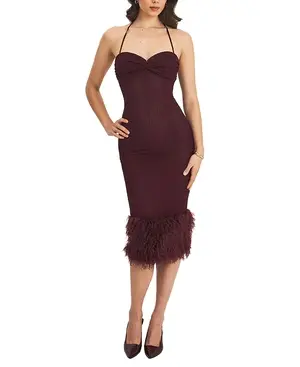 MISS CIRCLE NEW YORK Pluma Faux-fur Trimmed Midi Dress - Maroon