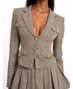 MISS CIRCLE Plaid Blazer Jacket