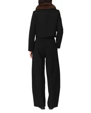 Maje Cropped Jacket With Faux Fur Collar