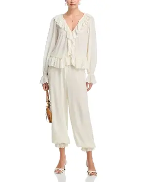 LoveShackFancy Avee Silk Ruffled Blouse