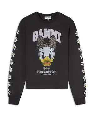 GANNI Daisy Duck Graphic Long Sleeve Tee - Phantom