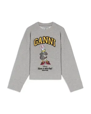 GANNI Cropped Daisy Duck Crewneck Sweatshirt - Paloma
